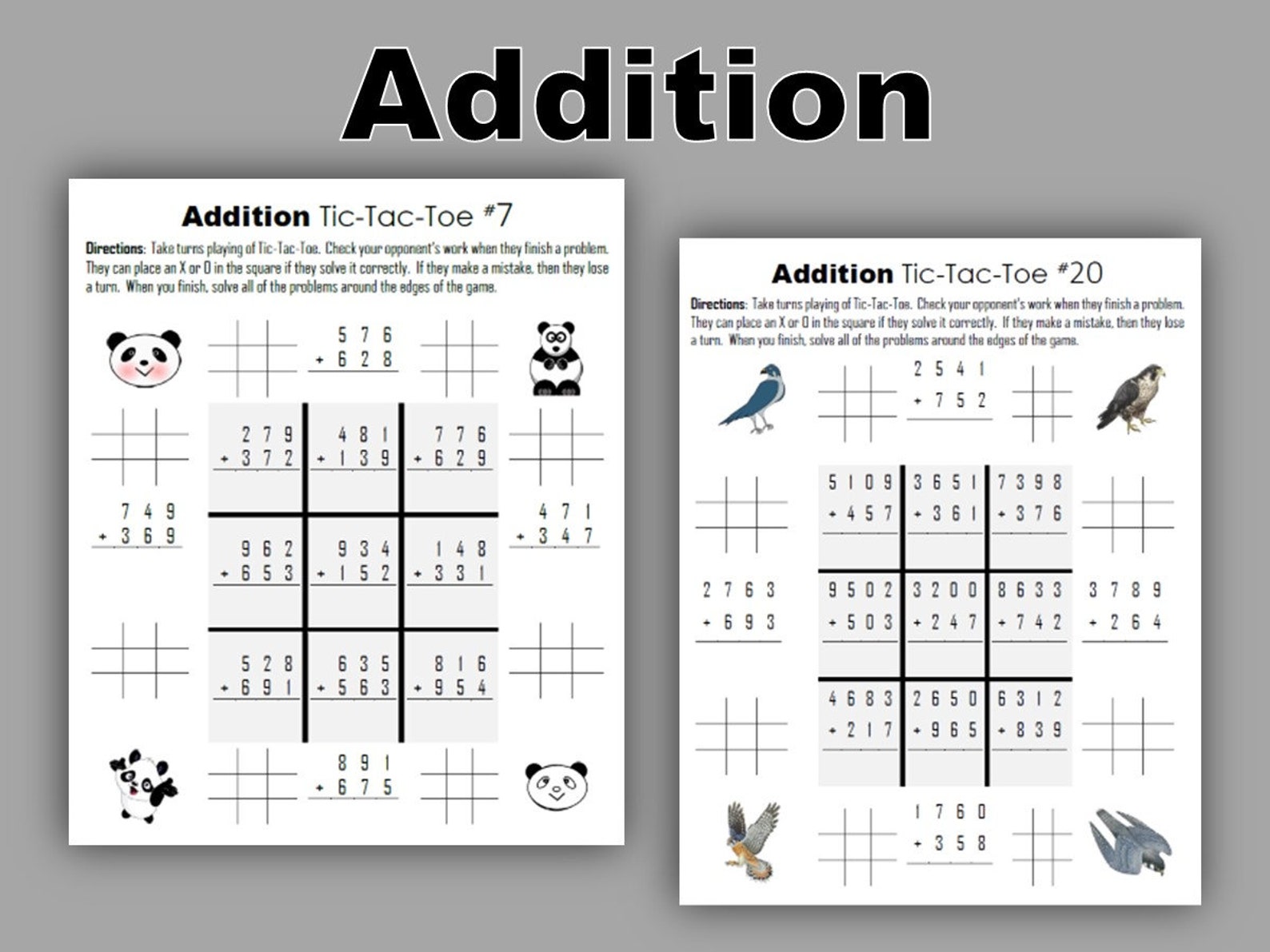 Math Tic-tac-toe, 80 Printable Worksheets, Instant Digital Download ...
