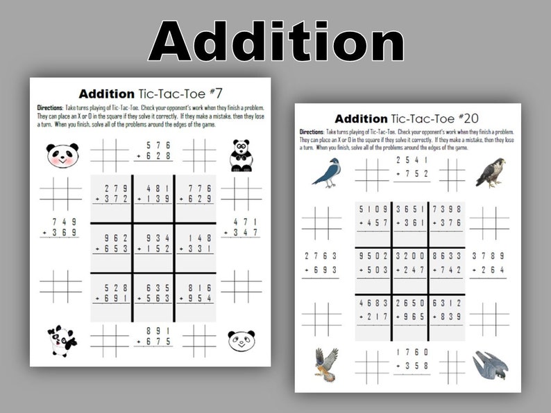 Math Tic-tac-toe, 80 Printable Worksheets, Instant Digital Download ...