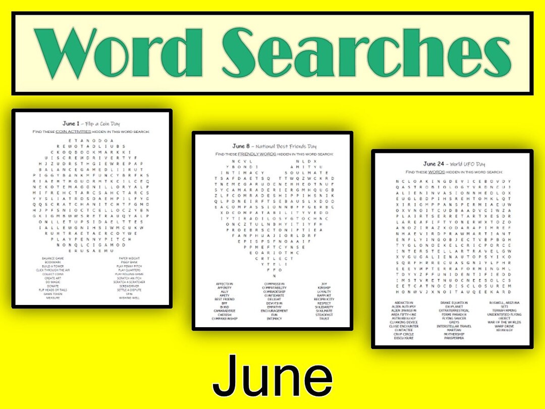 Word Searches for June, Digital Download, Back to School, After School ...