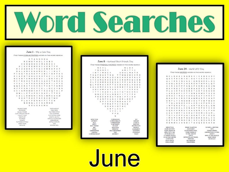 Word Searches for June, Digital Download, Back to School, After School ...