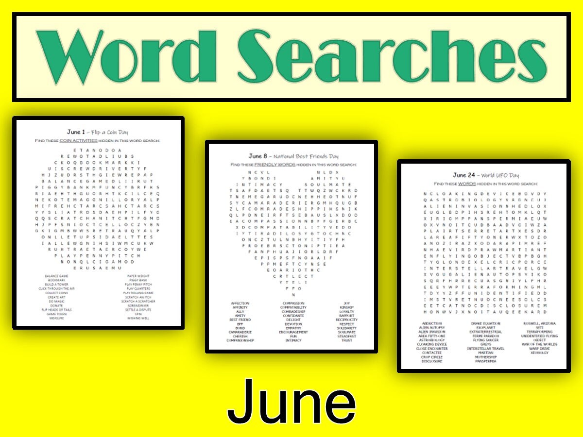 Word Searches for June, Digital Download, Back to School, After School ...