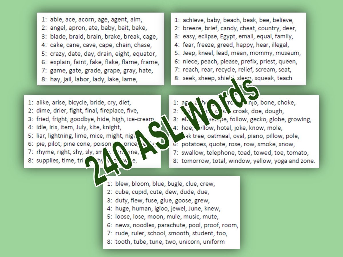 American Sign Language - LONG VOWELS, Worksheets, Digital Download ...