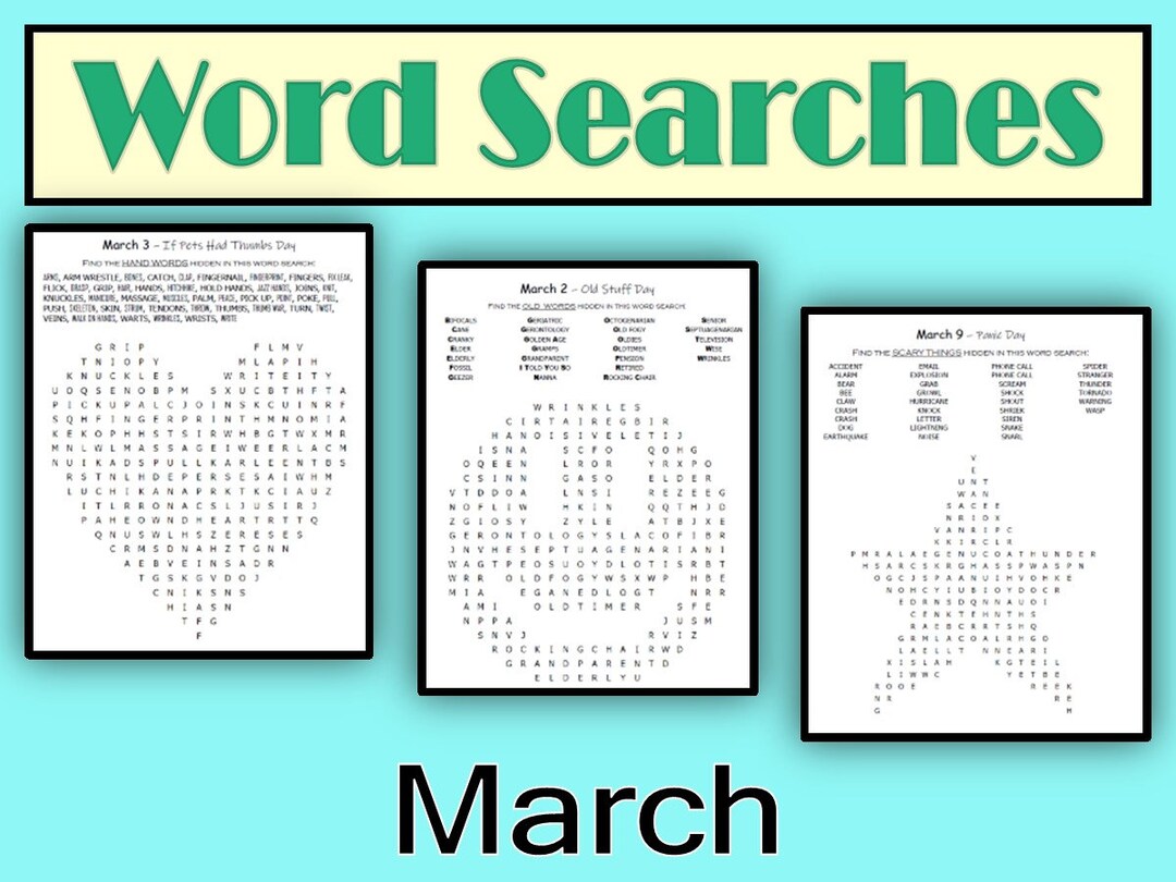 Word Searches for March, Digital Download, Back to School, After School ...