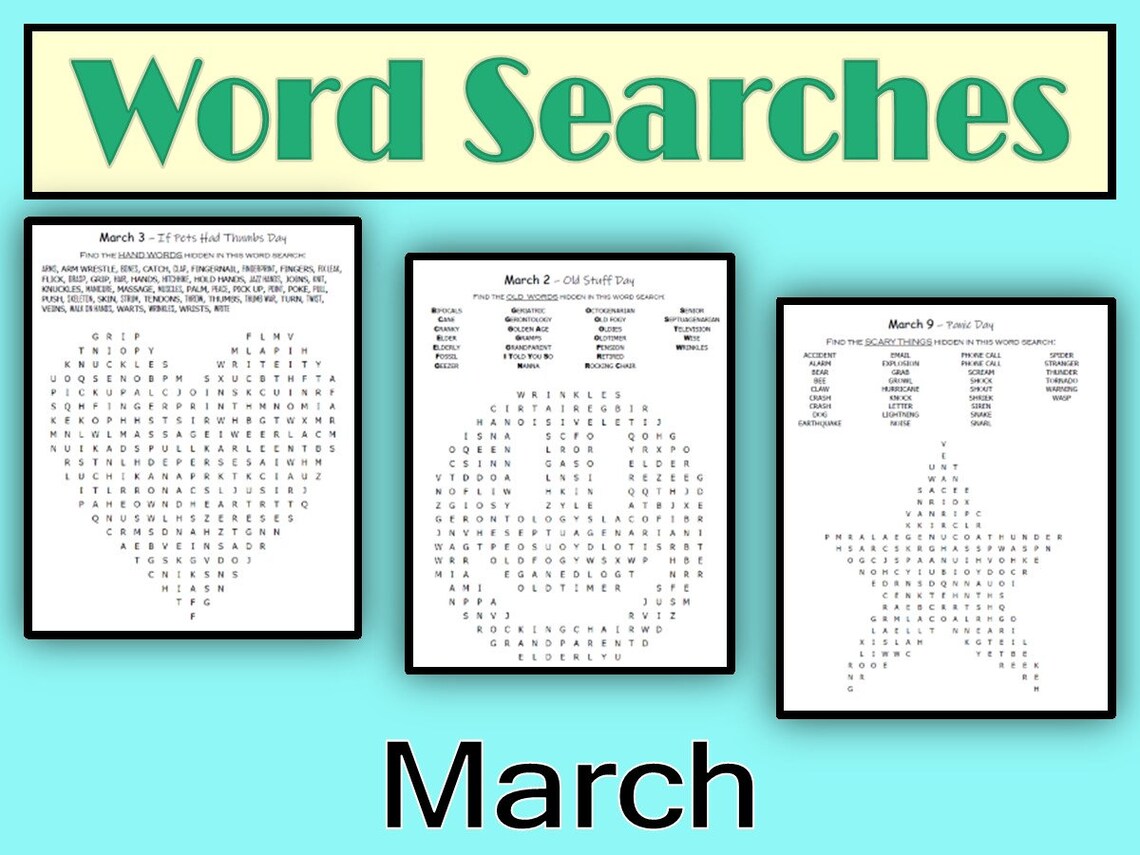 Word Searches for March, Digital Download, Back to School, After School ...