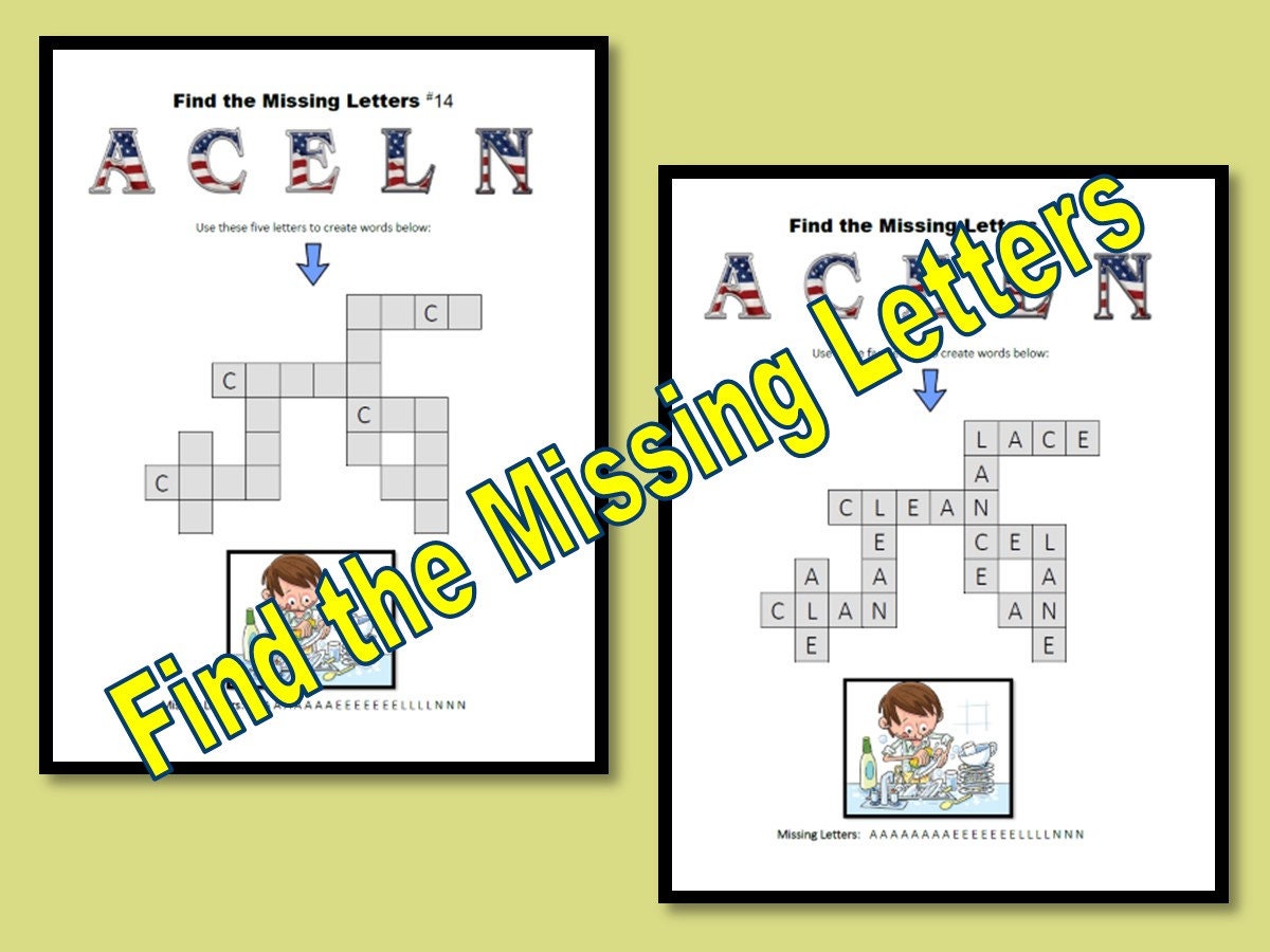 Word Puzzles - Find the Missing Letters, Instant Digital Download ...