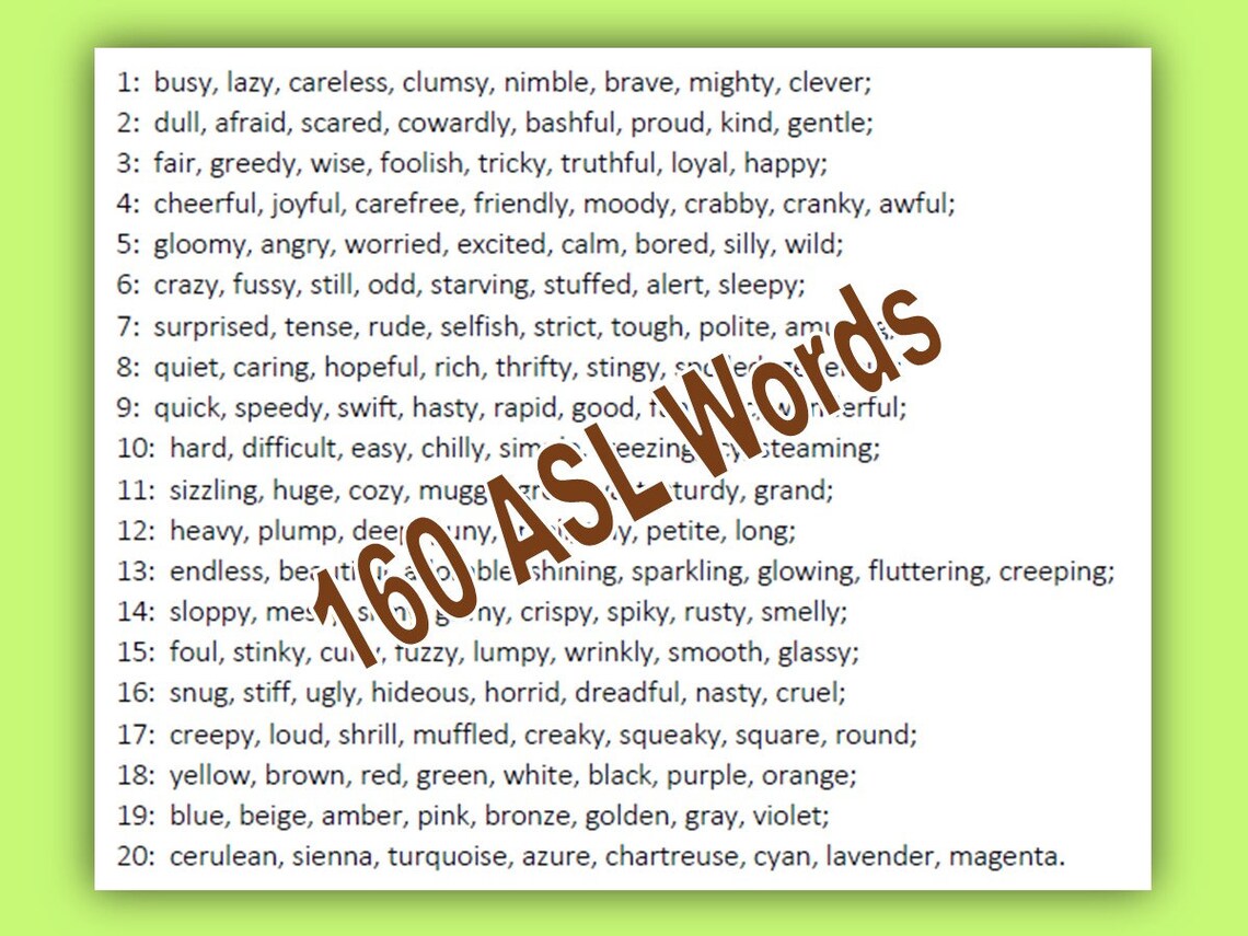 American Sign Language ADJECTIVES, Worksheets, Digital Download ...