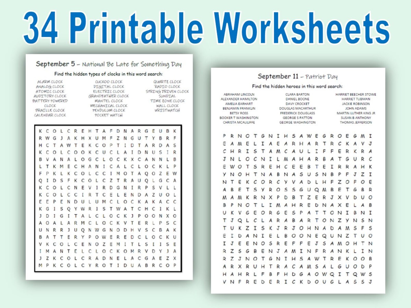 Word Searches for September, Digital Download, Back to School, After ...