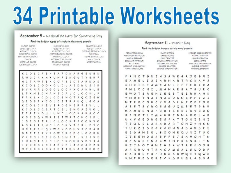 Word Searches for September, Digital Download, Back to School, After ...