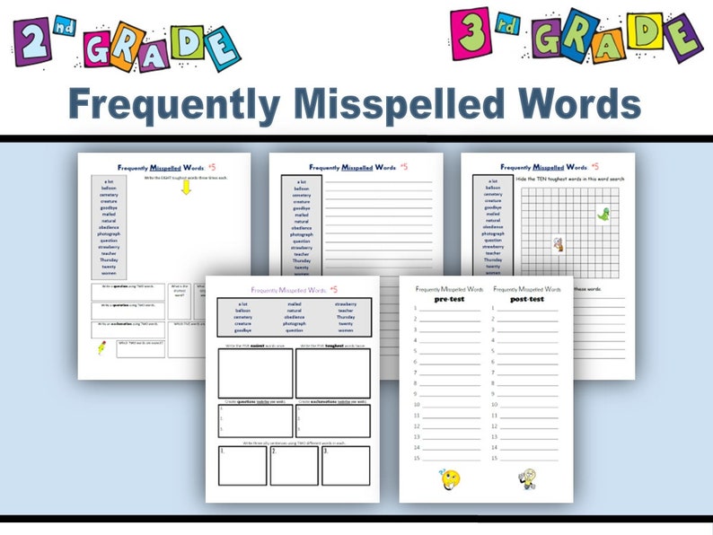 Frequently Misspelled Words 2nd Grade 3rd Grade Digital - Etsy
