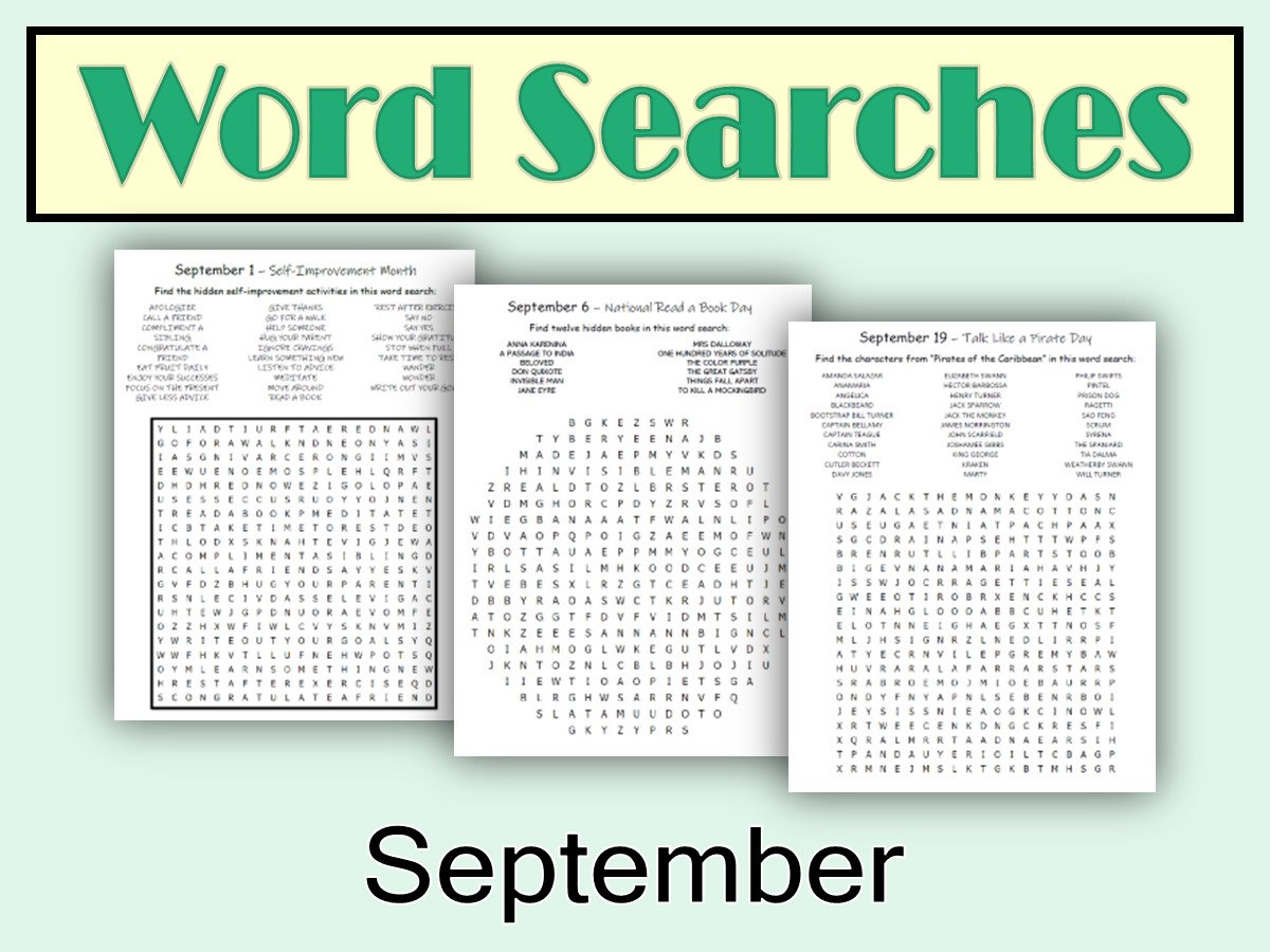 Word Searches for September, Digital Download, Back to School, After ...