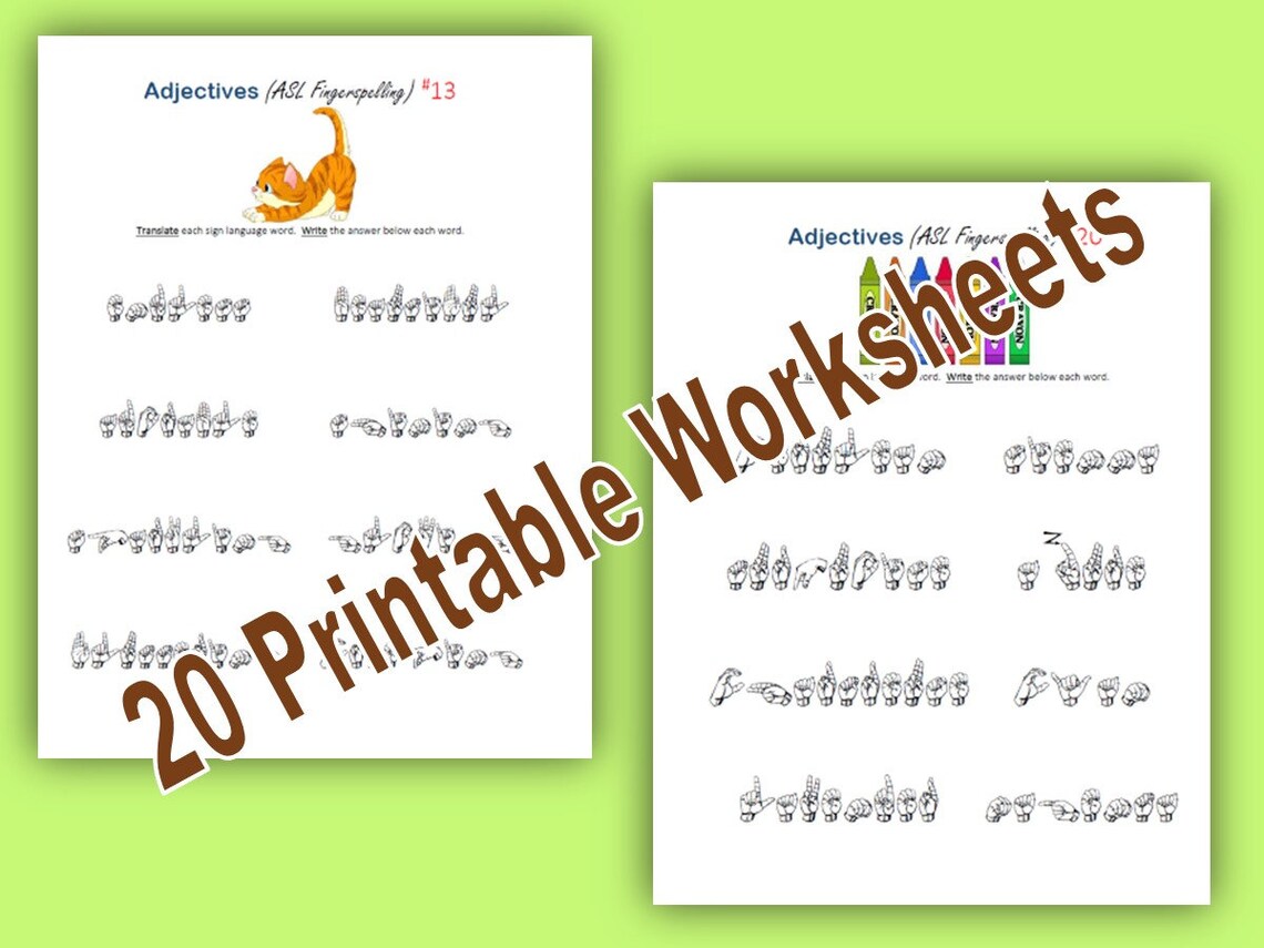 American Sign Language ADJECTIVES, Worksheets, Digital Download ...