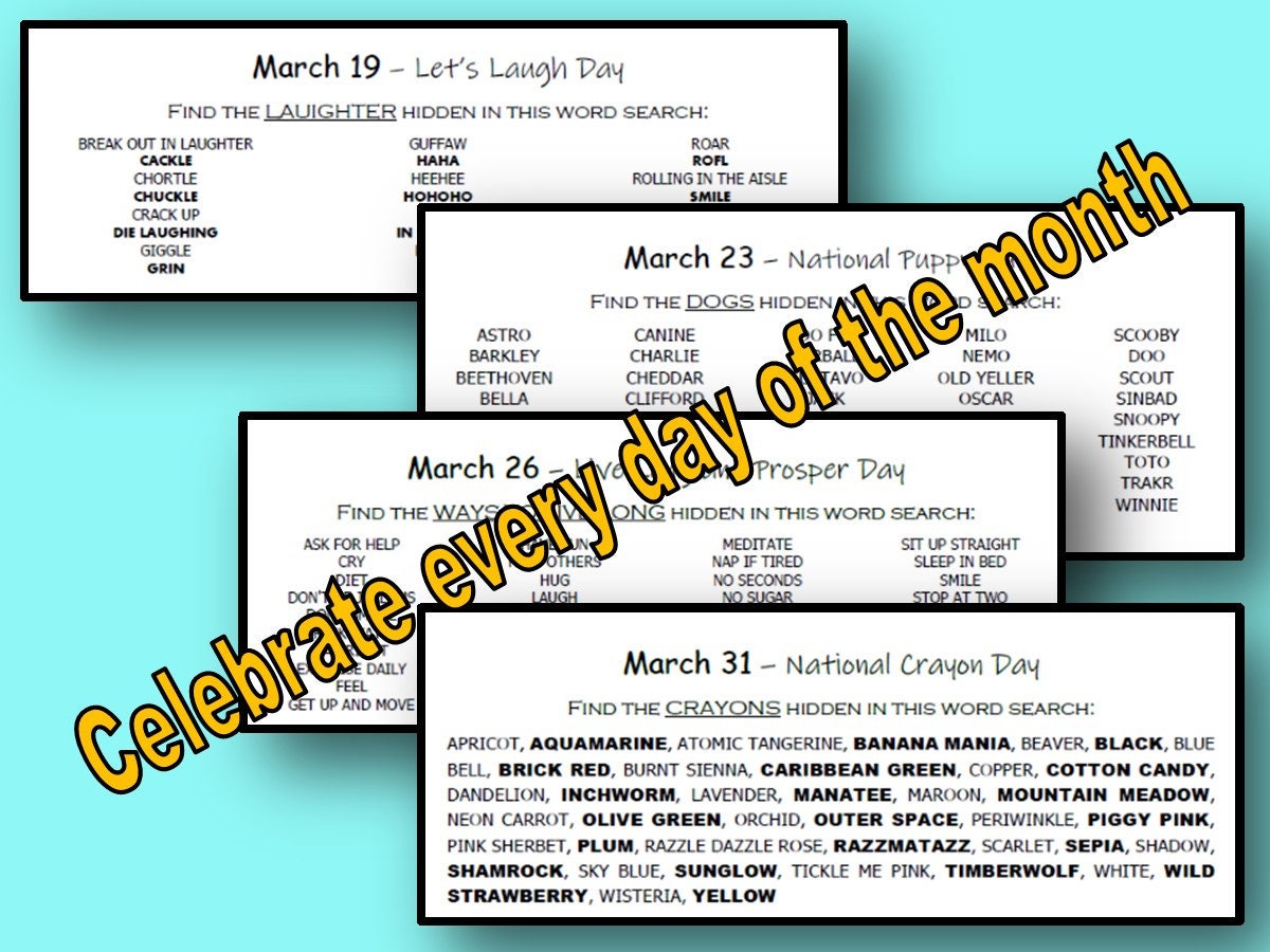 Word Searches for March, Digital Download, Back to School, After School ...