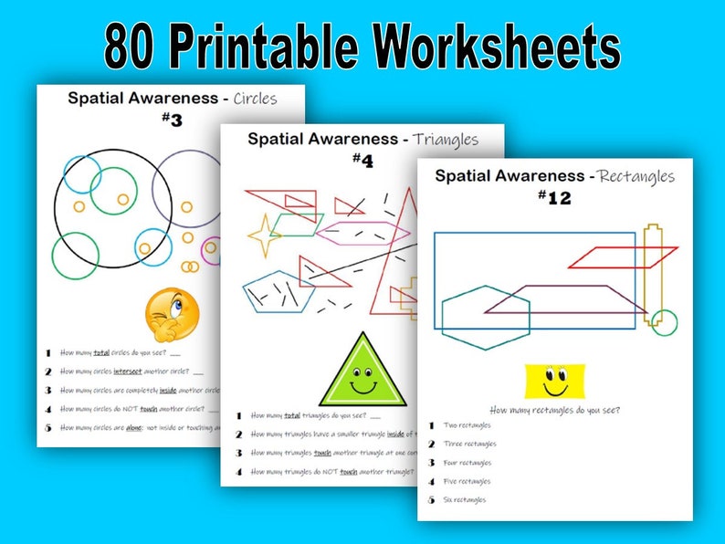 Spatial Reasoning Worksheets, 80 Printables, Geometry, Shapes, Brain ...