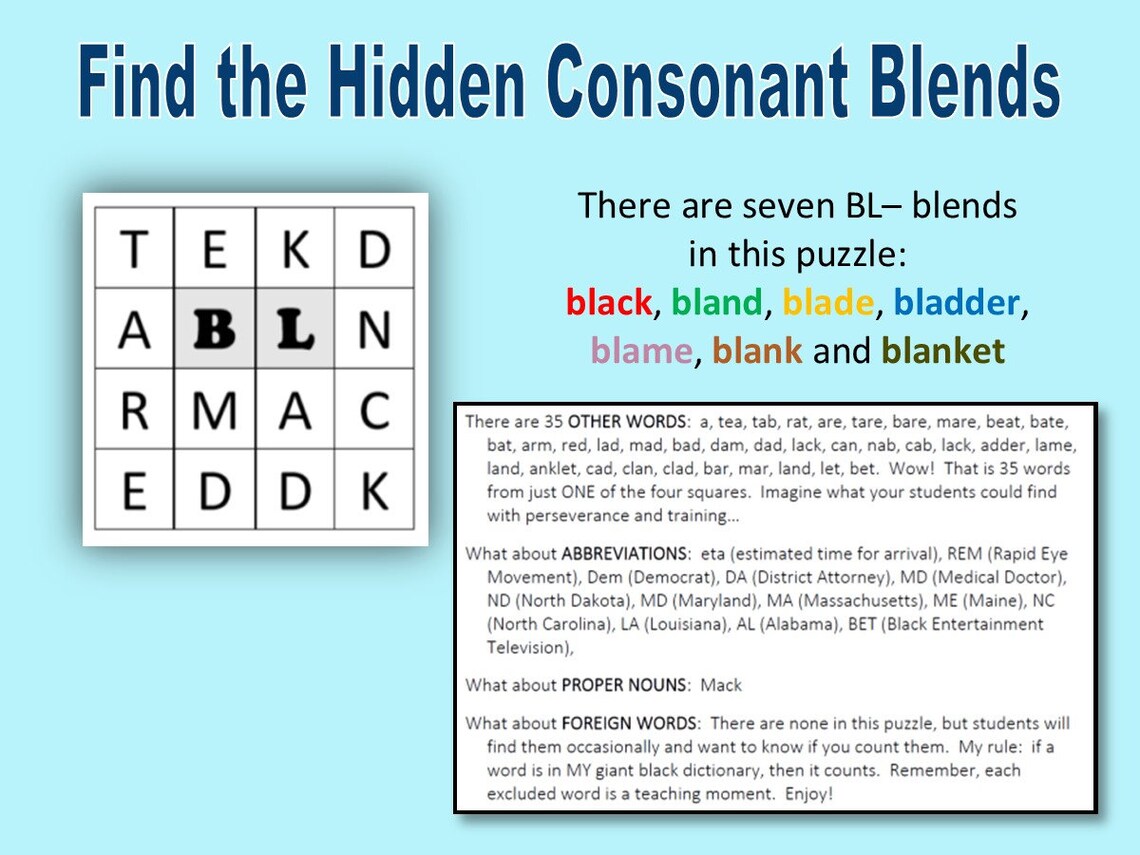 Word Puzzles - Hidden Consonant Blends, Boggle, Word Search, Instant ...