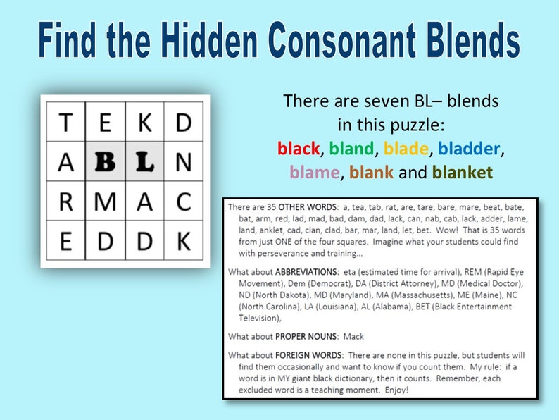 Word Puzzles - Hidden Consonant Blends, Boggle, Word Search, Instant ...