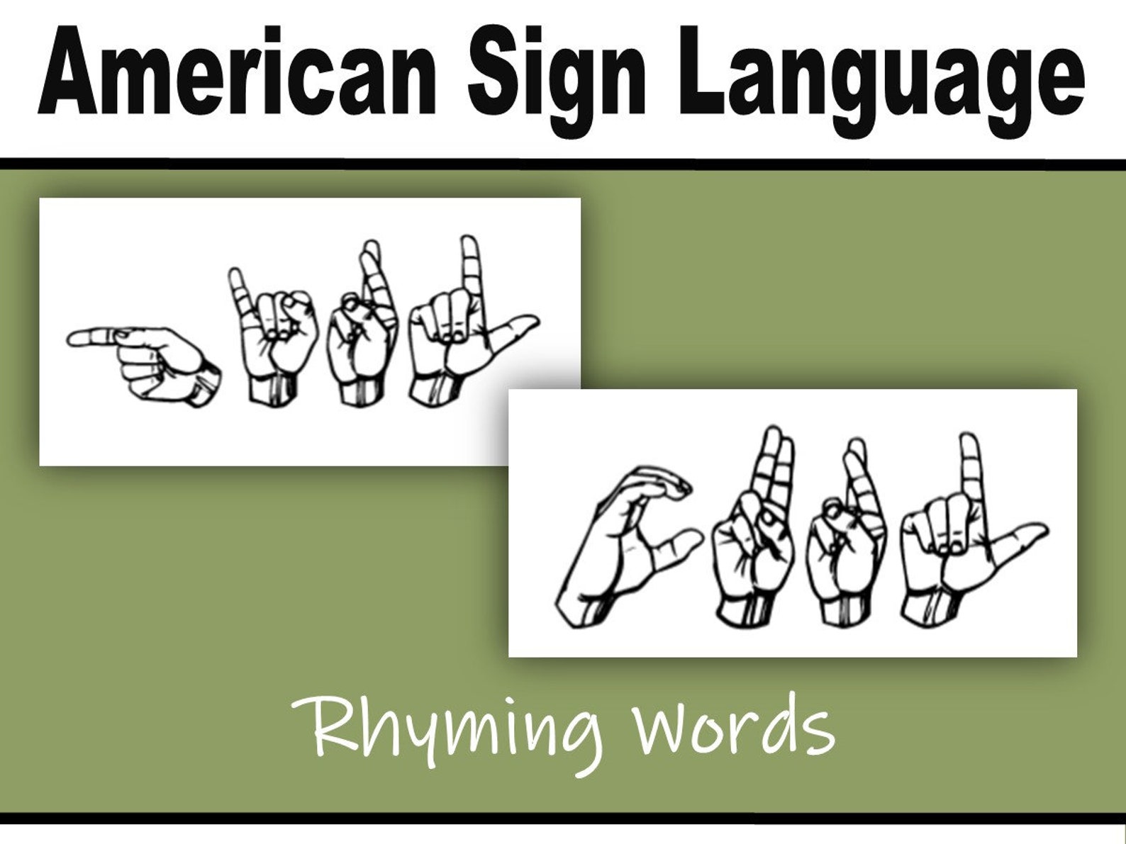 American Sign Language - Rhyming Words, Matching Game, Worksheets ...