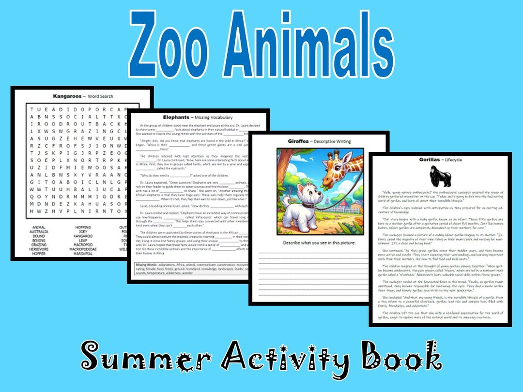 Zoo Animals - Summer Activity Book, Digital Download, Summer, End of ...
