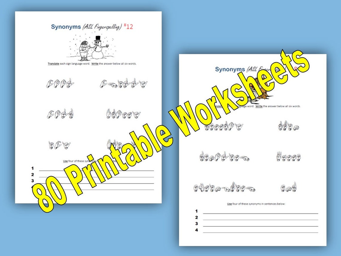 American Sign Language SYNONYMS, Worksheets, Digital Download ...