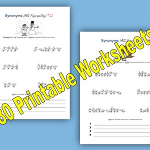 American Sign Language - SYNONYMS, Worksheets, Digital Download ...