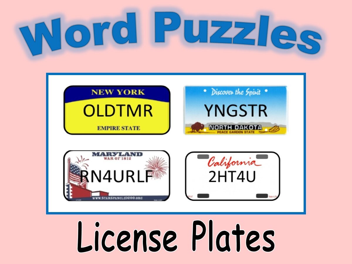 Word Puzzles - License Plates, Instant Digital Download, Worksheets ...