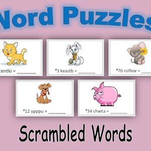 Word Puzzles - Scrambled Words, Printable Flashcards, Instant Digital ...
