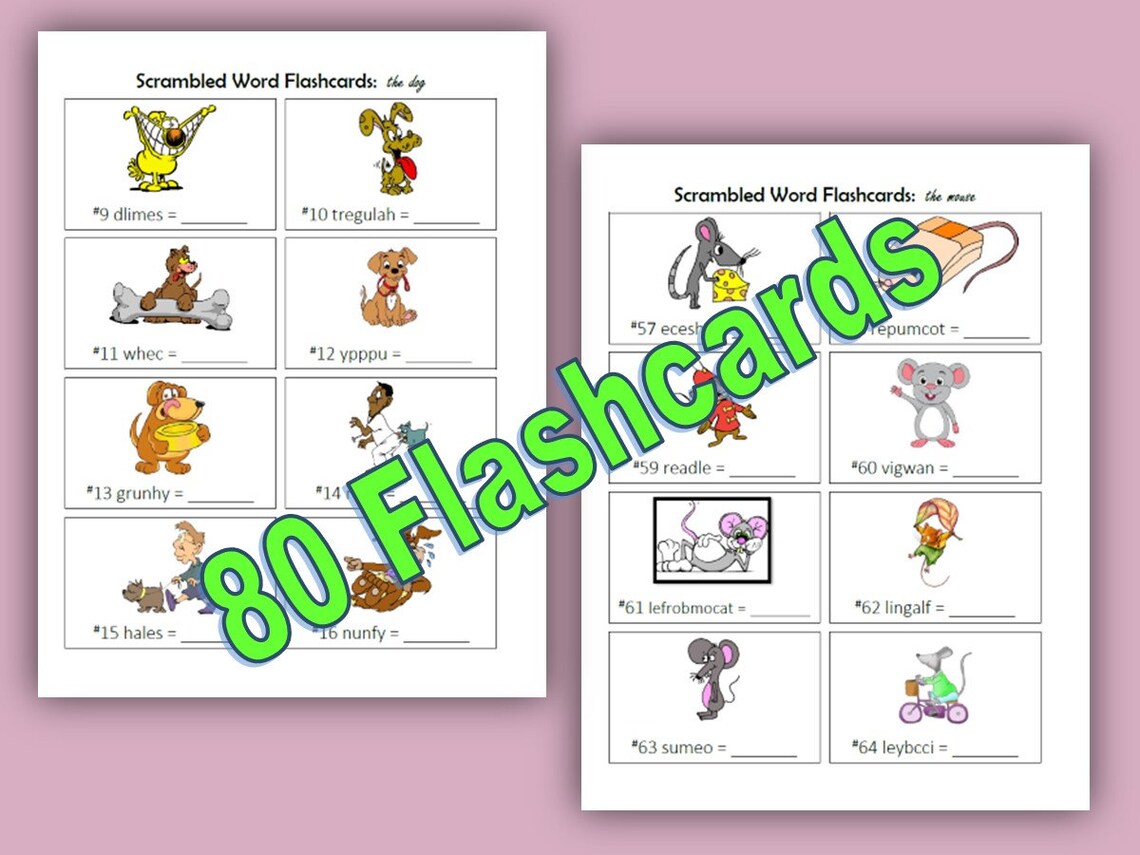 Word Puzzles - Scrambled Words, Printable Flashcards, Instant Digital ...