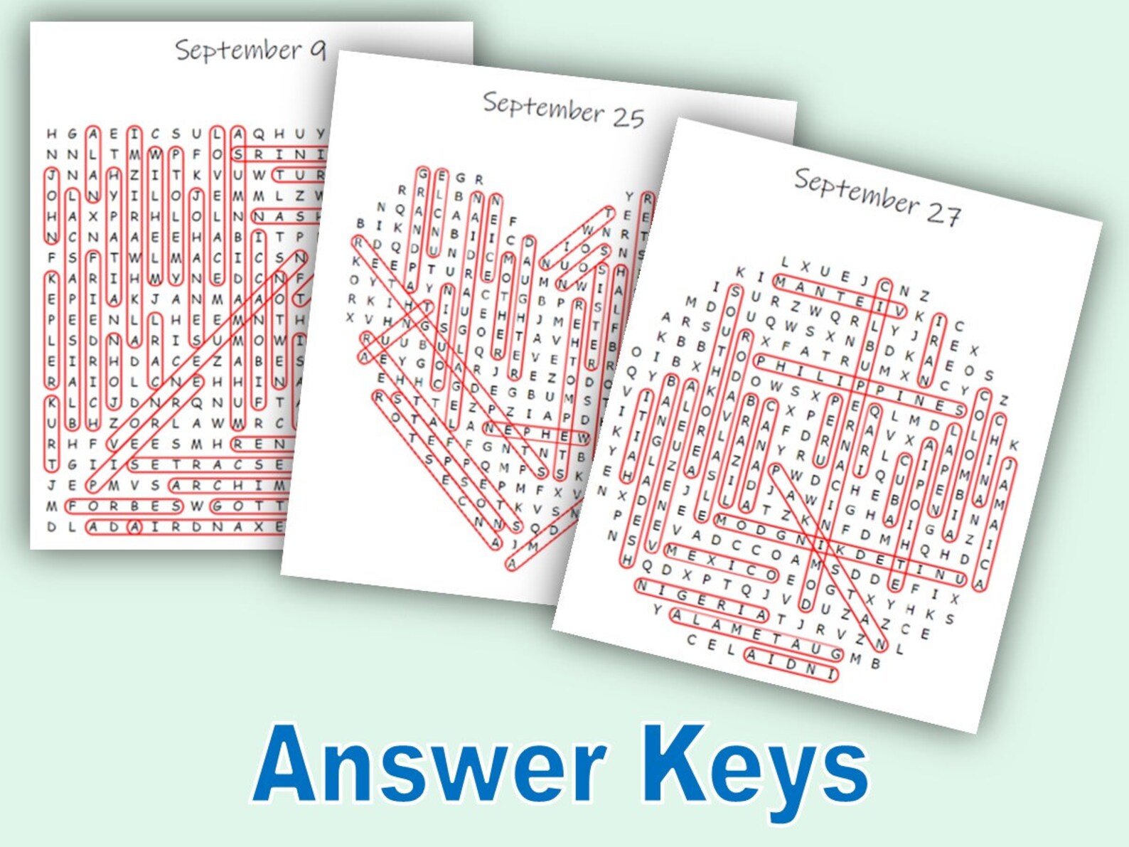 Word Searches for September, Digital Download, Back to School, After ...