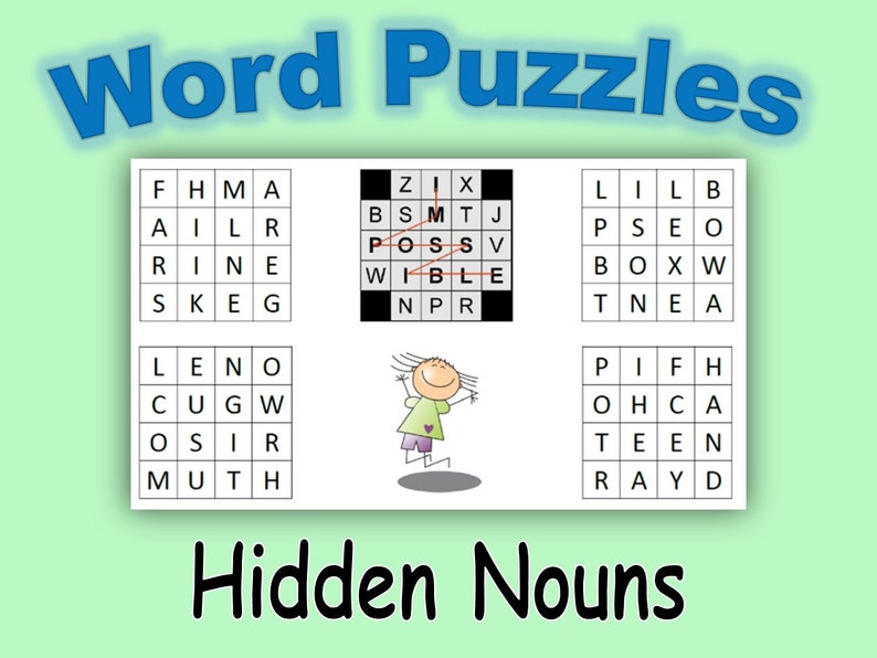 Word Puzzles Hidden Nouns, Boggle, Word Search, Instant Digital ...