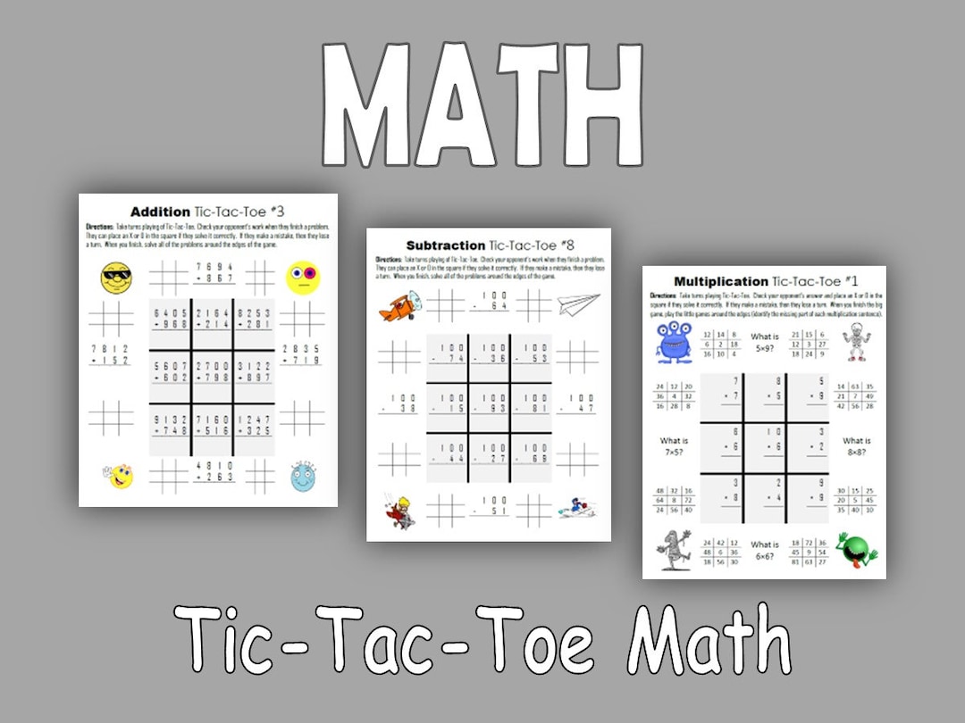 Math Tic-tac-toe, 80 Printable Worksheets, Instant Digital Download ...
