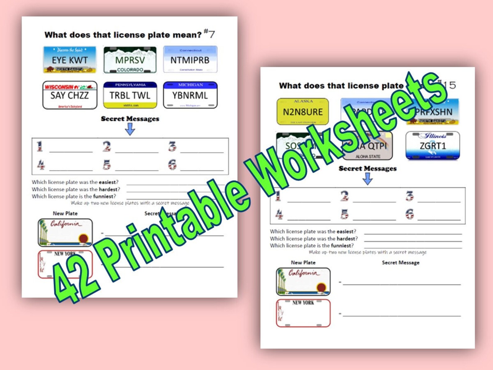 Word Puzzles - License Plates, Instant Digital Download, Worksheets ...