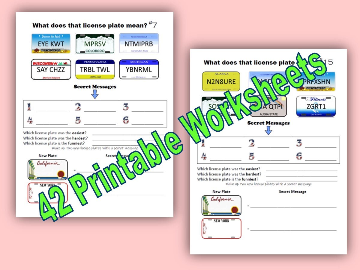 Word Puzzles - License Plates, Instant Digital Download, Worksheets ...