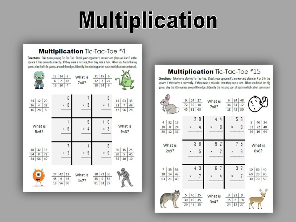 Math Tic-tac-toe, 80 Printable Worksheets, Instant Digital Download ...