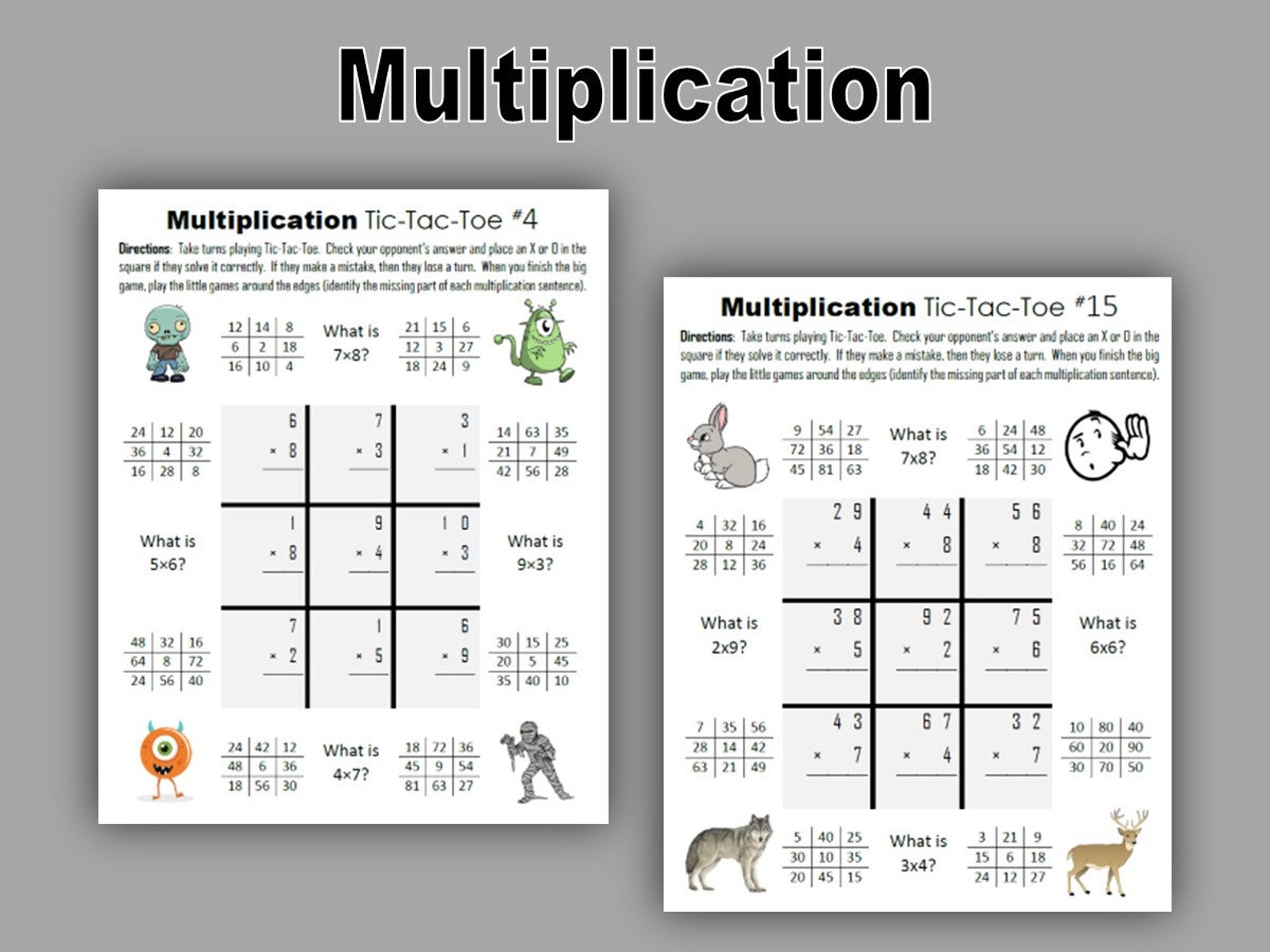 Math Tic-tac-toe, 80 Printable Worksheets, Instant Digital Download ...