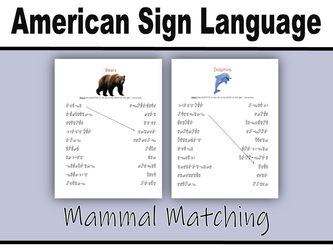 Mammal Matching - ASL Fingerspelling Worksheets, Sign Language ...
