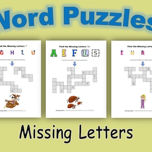 Word Puzzles - Find the Missing Letters, Instant Digital Download, Worksheets, Homeschool ...