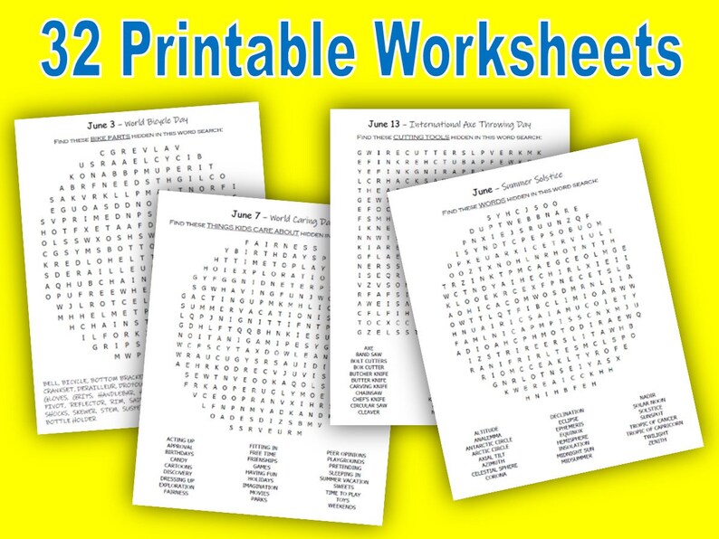 Word Searches for June, Digital Download, Back to School, After School ...