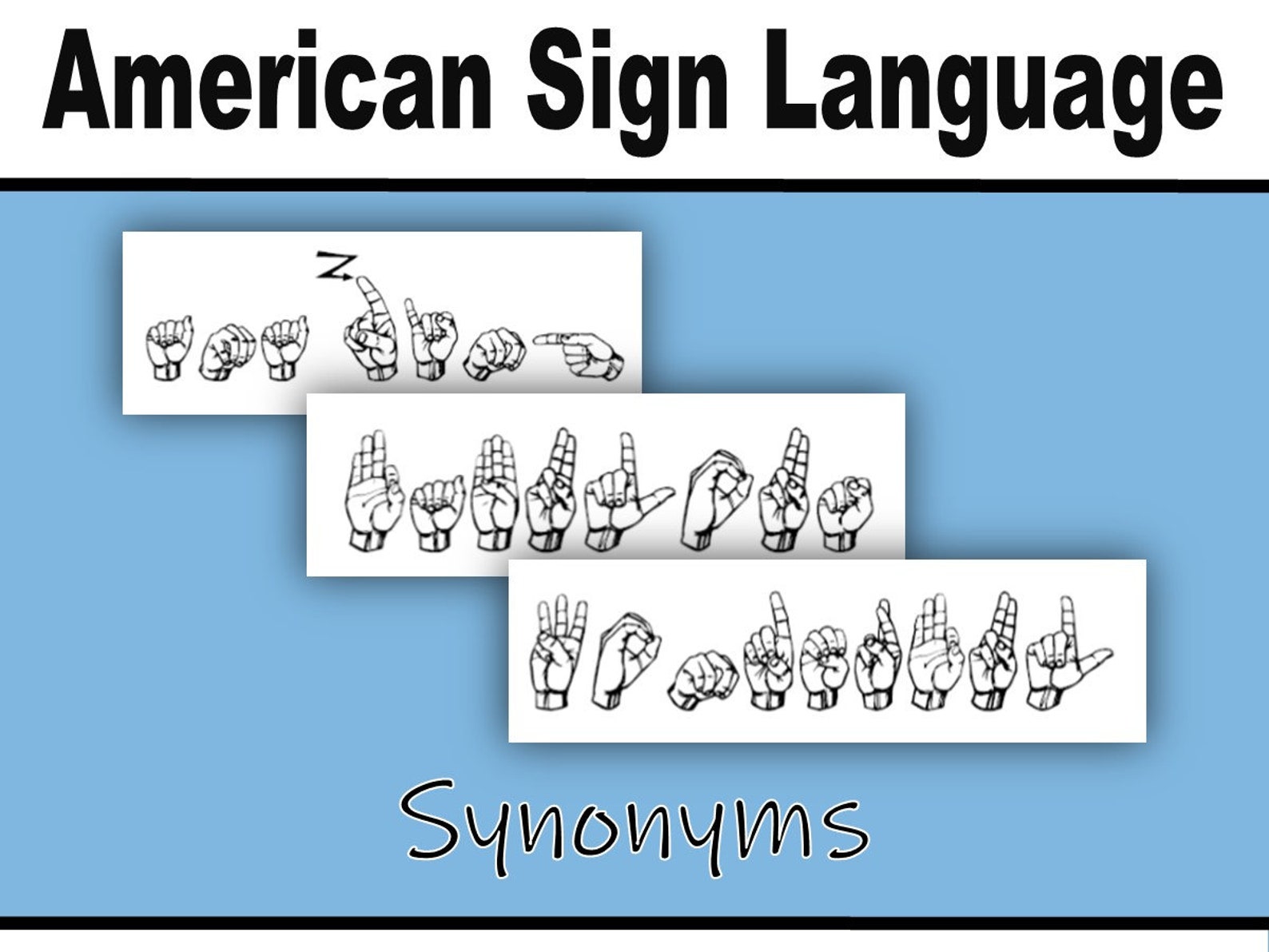American Sign Language SYNONYMS, Worksheets, Digital Download ...