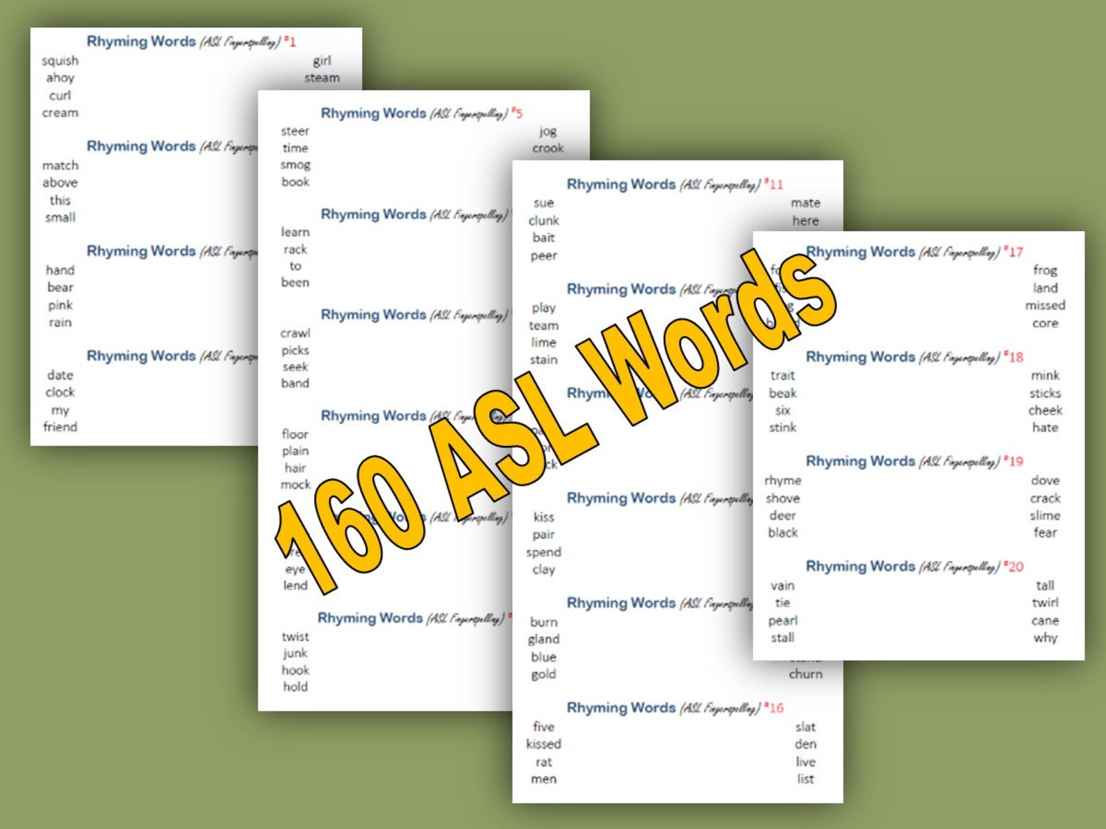 American Sign Language - Rhyming Words, Matching Game, Worksheets ...