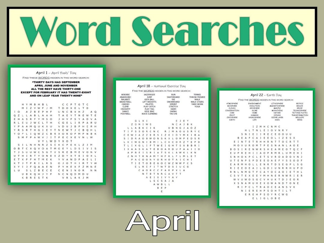 Word Searches for April, Digital Download, Back to School, After School ...