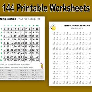 Multiplication Worksheets, 144 Printables, Third Grade, Instant Digital ...