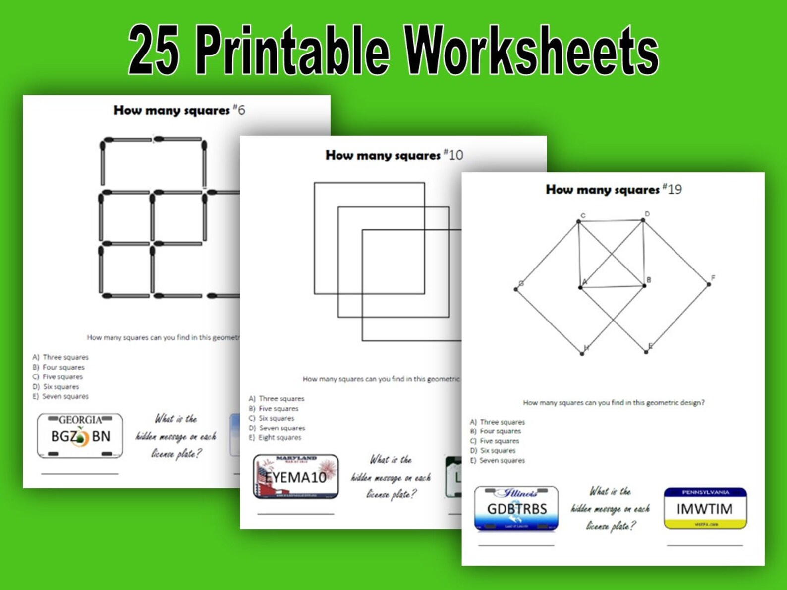 HOW MANY SQUARES - Math Worksheets, Geometry, Homeschool, Daycare ...