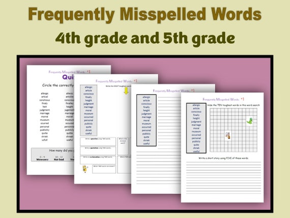 Frequently Misspelled Words Fourth Grade Fifth Grade - Etsy
