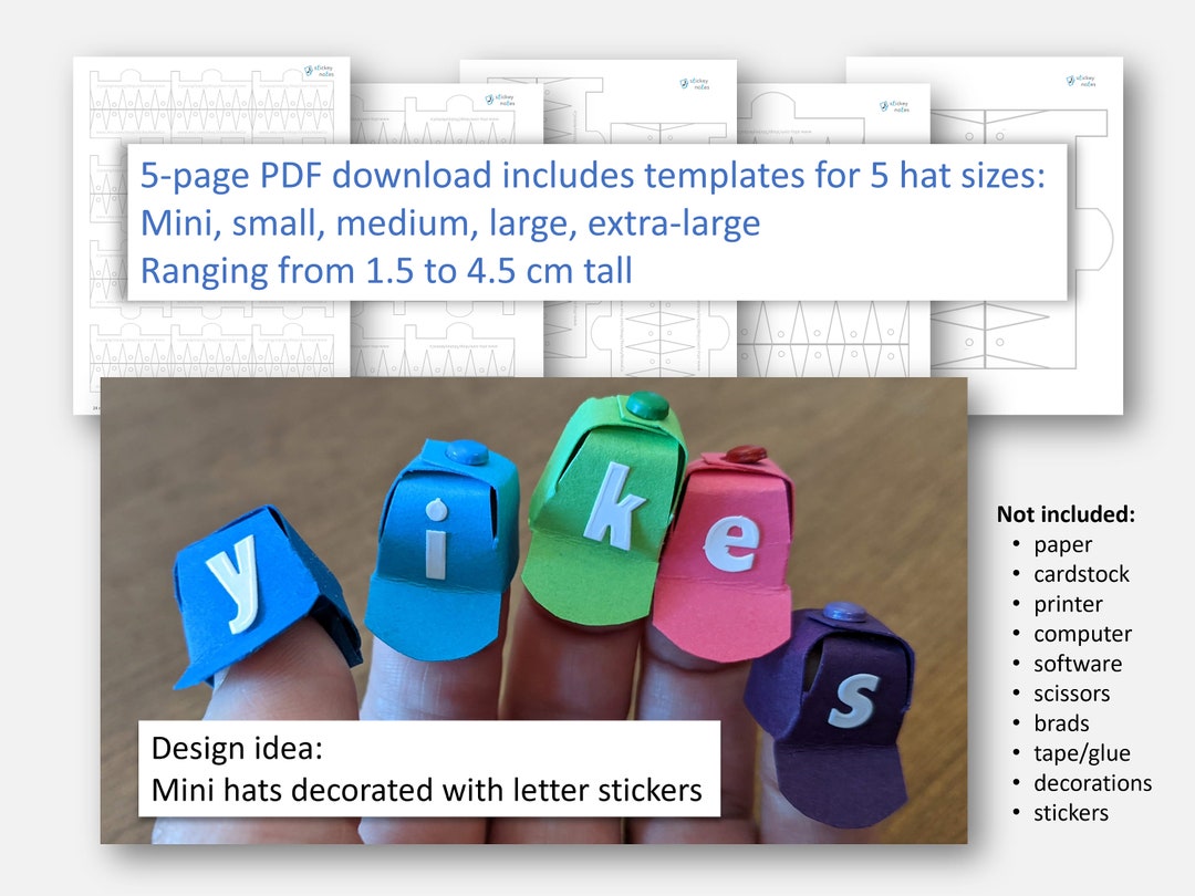 Paper Hat Printable Template for 5 Hat Sizes (perfect for Cupcake ...