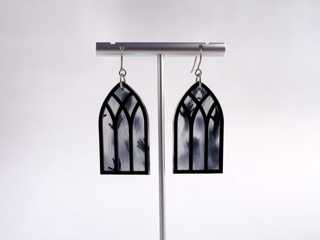 Spooky Hands in Gothic Arch Window, Acrylic Earrings, Zombie Hands ...