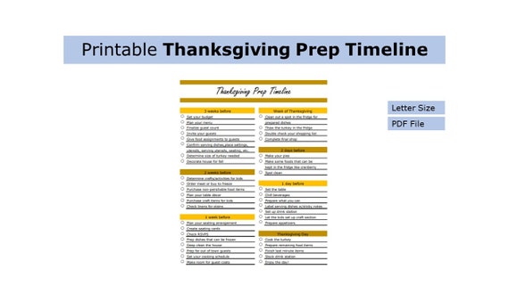 Printable Thanksgiving Prep Timeline Thanksgiving Prep - Etsy