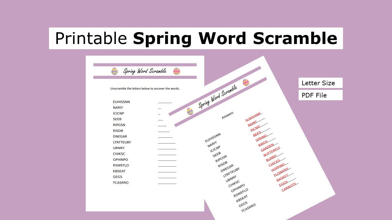 Printable Spring Word Scramble| Word Scramble | US Letter Size Print at ...