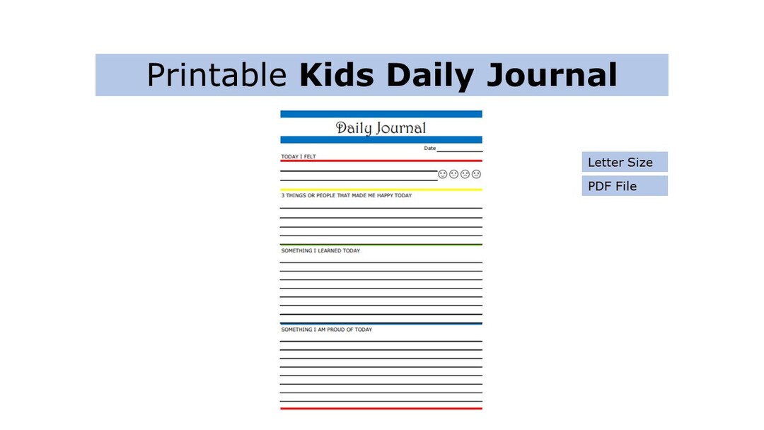 Printable Kids Daily Journal | Kids Daily Journal | US Letter Size ...