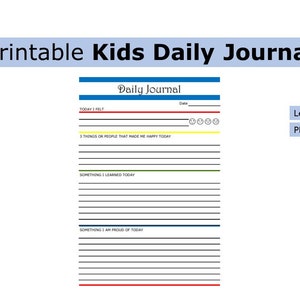 Printable Kids Daily Journal | Kids Daily Journal | US Letter Size ...