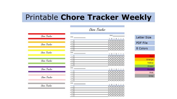 Printable Chore Tracker Weekly Chore Tracker Weekly US - Etsy
