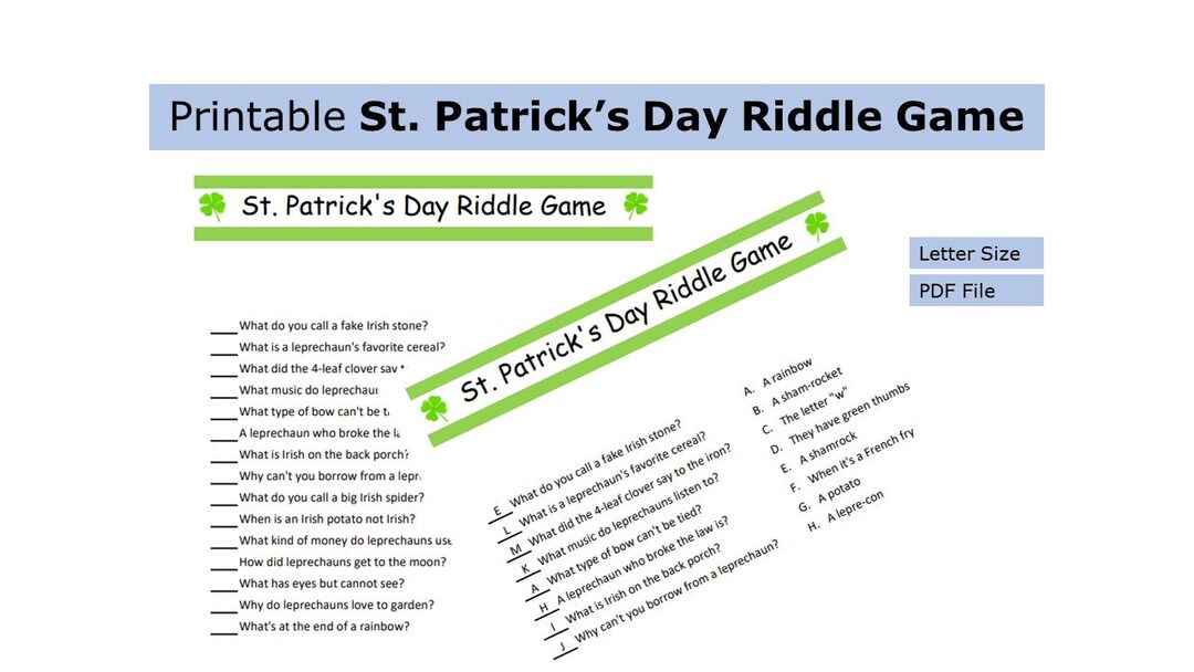 Printable St. Patrick’s Day Riddle Game | Riddle Game | US Letter Size ...